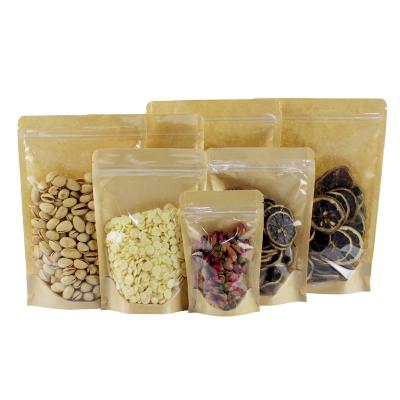 China Paper Recyclable Biodegradable Stand Up Pouches Transparent Window Brown With Zipper for sale