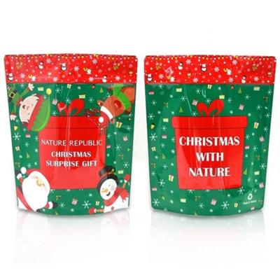 China Matte Transparent Plastic Christmas Stand Up Pouch Smell Proof Snack Packaging Bag for sale
