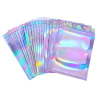 China Small Mylar Plastic Biodegradable Heat Sealing Zipper Three Sides Food Packaging Holographic Bag for sale