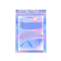 China Small Mylar Plastic Biodegradable Heat Sealing Zipper Three Sides Food Packaging Holographic Bag for sale