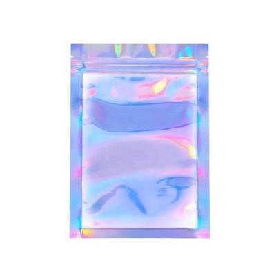 China Small Mylar Plastic Biodegradable Heat Sealing Zipper Three Sides Food Packaging Holographic Bag for sale