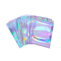 China Small Mylar Plastic Biodegradable Heat Sealing Zipper Three Sides Food Packaging Holographic Bag for sale
