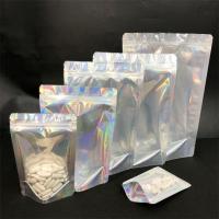 China Stand Up Holographic Zipper Packaging Bag Flat Pouches Small Laser Zip Lock Plastic Bags for sale
