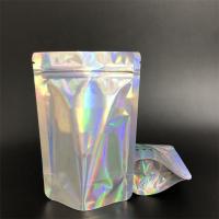 China Stand Up Holographic Zipper Packaging Bag Flat Pouches Small Laser Zip Lock Plastic Bags for sale