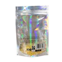 China 0.5OZ Holographic Stand Up Pouch Silver ziplockk Foil Bag Pouches With Tear Notch for sale