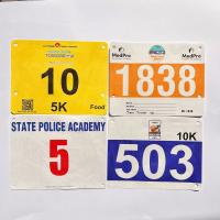 China Rectangular Race Bib Numbers High Tear Resistance in White Red Blue or Customized Colors for sale