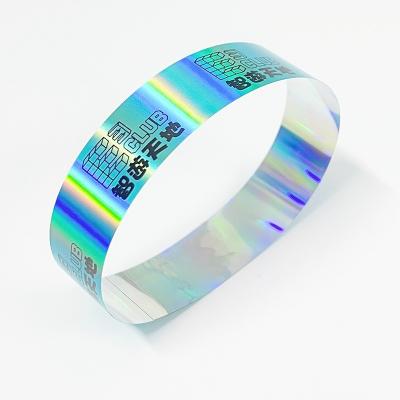 China Factory Wholesale Laser Glitter Flash Wrist Strap Customized Style Barcode Logo Paper Wristband For Events for sale