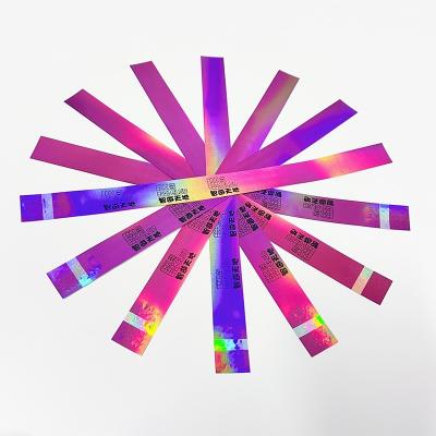 China Factory Wholesale Laser Glitter Flash Wrist Strap Customized Style Barcode Logo Shiny Laser Paper Wristband For Events for sale
