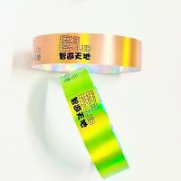 China Factory Wholesale Laser Glitter Wrist Strap Neon Color Ranibow Laser Barcode Logo Shiny Laser Paper Wristband For Event for sale