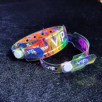 China Wholesale Waterproof Shiny Wristband Custom Logo Promotional Gift Event Rainbow Glitter Transparent Laser PVC Wristband for sale