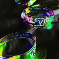 China Wholesale Waterproof Shiny Wristband Custom Logo Promotional Gift Event Rainbow Glitter Transparent Laser PVC Wristband for sale
