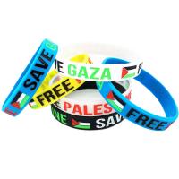 China Slogan Watchword Printed Silicone Bracelets Custom Flag Free Palestine Save Gaza Souvenir Silicone Wristbands for sale