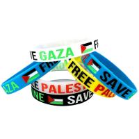 China Slogan Watchword Printed Silicone Bracelets Custom Flag Free Palestine Save Gaza Souvenir Silicone Wristbands for sale