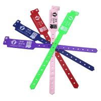 China Disposable Custom Neon Fluorescent PVC Wristband with Tabs and Heat Transfer Printing for sale