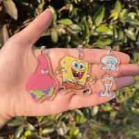 China Transparent Acrylic Keychain With Metal Ring Durable Cartoon SpongeBob SquarePants Printed Ideal Gift Acrylic Keychain for sale