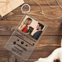 China Factory Custom Rectangular Acrylic Key Chain Picture Key Ring Couple Lover Photo Picture Song Lyric Printed Keychain for sale
