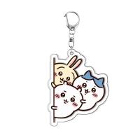 China Silk Screen Printed Acrylic Keychain Cute Cartoon Character Durable Metal Ring Included for sale