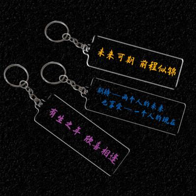 China Transparent Acrylic Keychain Durable Simple Letter Word Printed With Metal Ring for sale