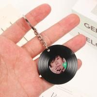 China Transparent Custom Acrylic Keychains Durable Black Album CD Singer Idol Printed With Metal Ring for sale
