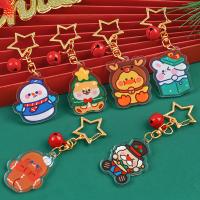 China Custom Christmas Festival Acrylic Keychain Metal Ring Transparent Cute Cartoon Christmas Snowman Printed Charm Keychain for sale