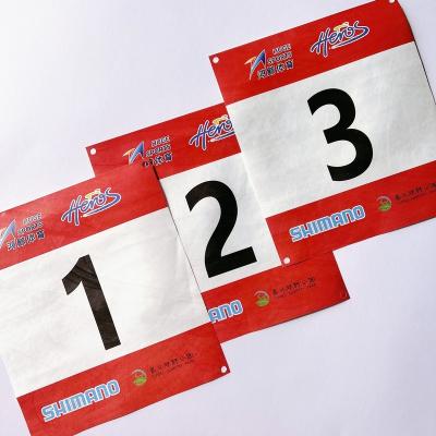 China Customized Full Color LOGO Waterproof Tyvek Bib Numbers Training Bib Numbers Race Bib Numbers For Marathon Free Pins for sale