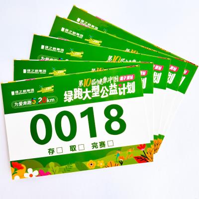 China Customized/PANTONE/neon Color Race Bib Numbers with Rectangular Shape and Thickness of 0.5mm for sale