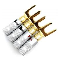 China Male Brass U Shaped Spade Connector , Gold Plated Y Spade Speaker Plugs for sale