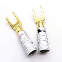 China Male Brass U Shaped Spade Connector , Gold Plated Y Spade Speaker Plugs for sale