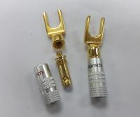 China Antiwear Copper Spade Y Connector , Silver Nakamichi Locking Banana Plugs for sale
