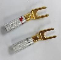 China Antiwear Copper Spade Y Connector , Silver Nakamichi Locking Banana Plugs for sale