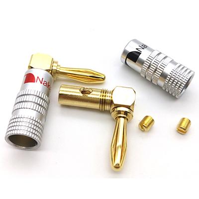 China 24K Gold Plated 90 Degree 4mm Banana Plugs Male Nakamichi Speaker Connectors for sale