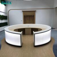 China JAFFA Custom Acrylic Round Reception Desk, LED Grid Illuminated Counter, Curved Service Desk for Hospital/Office/Commercial Space for sale