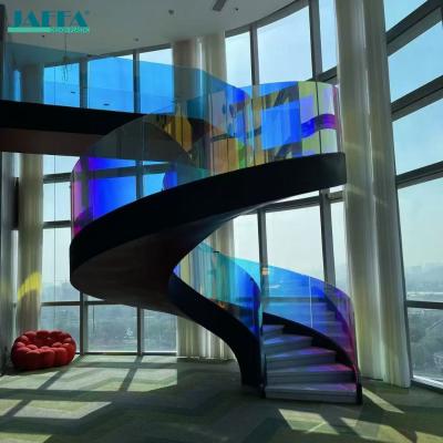 China JAFFA Custom Iridescent Acrylic Stair Railing, Gradient Spiral Stair Balustrade, Artistic Railing for High-End Commercial & Residential for sale