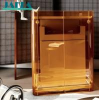 China Custom Acrylic Hotel Mini Bar Cabinet with LED Lighting | Smart Guest Room Tea Cabinet | Luxury Ambient Light Sideboard for sale