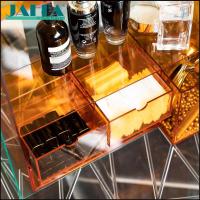 China JAFFA Custom Acrylic Perfume Desktop Organizer, Amber-Toned Layered Makeup & Skincare Storage Box, Luxury Transparent Holder for sale