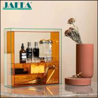 China JAFFA Custom Acrylic Perfume Desktop Organizer, Amber-Toned Layered Makeup & Skincare Storage Box, Luxury Transparent Holder for sale
