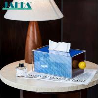 China JAFFA Custom Acrylic Long Tissue Box, Transparent Color-Block Grid Tissue Holder, Multi-Functional Storage Box for Living Room/Bedroom/Bathroom for sale