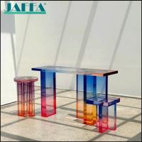 China JAFFA Custom Acrylic Art Table & Chair Set, Gradient Rainbow Transparent Acrylic Furniture, Modern Luxury Decorative Table & Chairs for Living Room & Study for sale