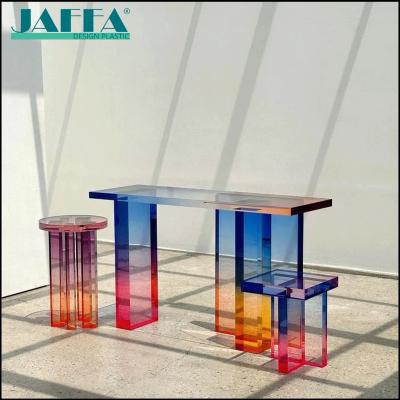 China JAFFA Custom Acrylic Art Table & Chair Set, Gradient Rainbow Transparent Acrylic Furniture, Modern Luxury Decorative Table & Chairs for Living Room & Study for sale
