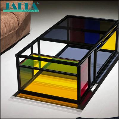 China JAFFA Custom Acrylic Color-Block Coffee Table, Mondrian-Style Artistic Table, Modular Storage Coffee Table with Transparent Acrylic for Living Room for sale