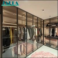 China JAFFA Custom Acrylic Wardrobe Door, Narrow-Border Transparent Glass Door, Full-Height Sliding/Swing Door for Bedroom Walk-In Closet for sale