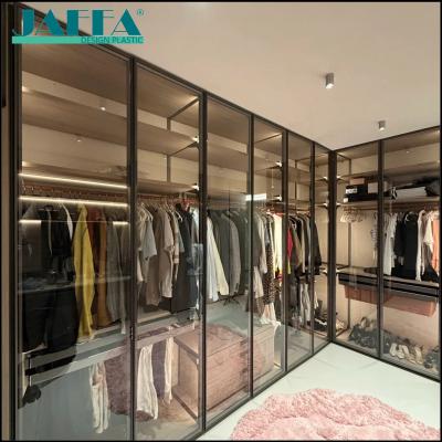 China JAFFA Custom Acrylic Wardrobe Door, Narrow-Border Transparent Glass Door, Full-Height Sliding/Swing Door for Bedroom Walk-In Closet for sale