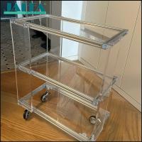 China JAFFA Custom Acrylic 3-Tier Rolling Cart, Transparent Mobile Book Cart, Wheeled Storage Shelf for Books & Documents in Home & Office for sale
