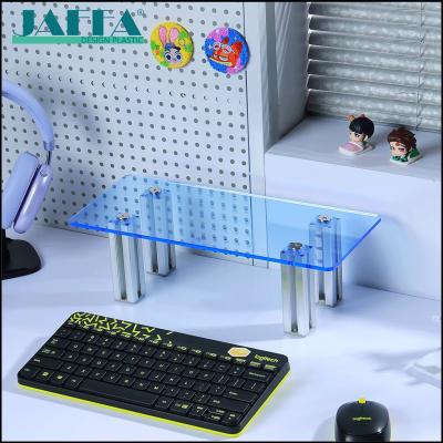 China JAFFA Custom Acrylic Desktop Pedestal, Blue Gradient Clear Platform, Elevated Stand for Monitor & Keyboard for sale