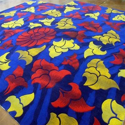China 3D Embossed Handmade Woollen Carpet , Large Shag Area Rugs Dark Blue Color for sale