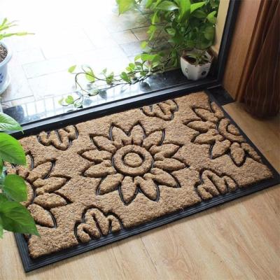 China Beautiful Flat Door Mat , Coconut Fiber Doormat Embossed Sunflower for sale