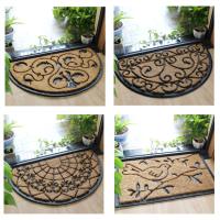China Half Moon Coir Doormat Natural Fiber Embroidered Pattern Thickness 12mm for sale
