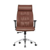 China 3D Armrest Brown Leather Executive Leather Office Swivel Chairs SGS Aluminum Alloy for sale