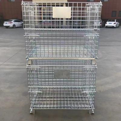 China Foldable Steel Wire Mesh Storage Cage Space Saving Industrial Container for sale