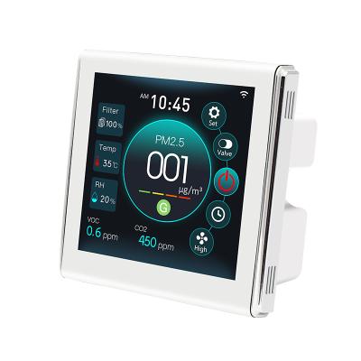 China 4 Inch LCD Color Touch Screen Smart Fresh Air System Controller with Multi Speed Fan Control VOC+PM2.5+CO2+Temperature+Humidity Sensors for sale